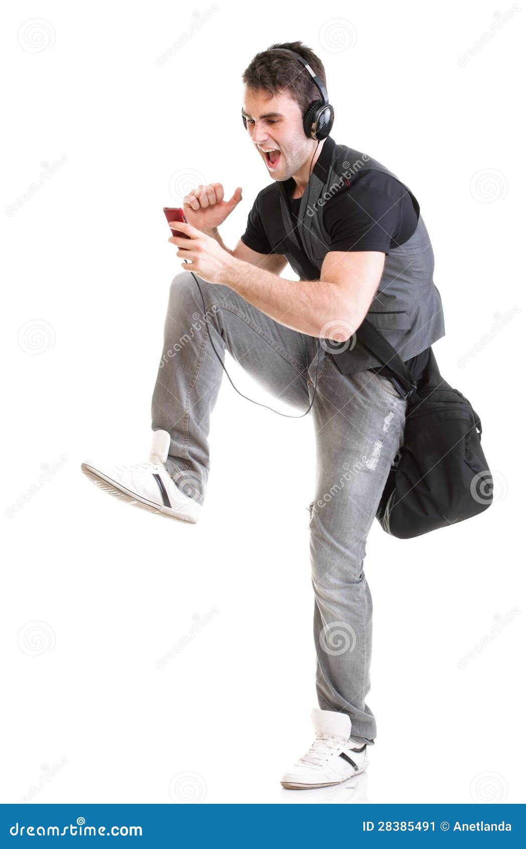 Full Length Portrait School Boy Phone Isolated Stock Image - Image of ...