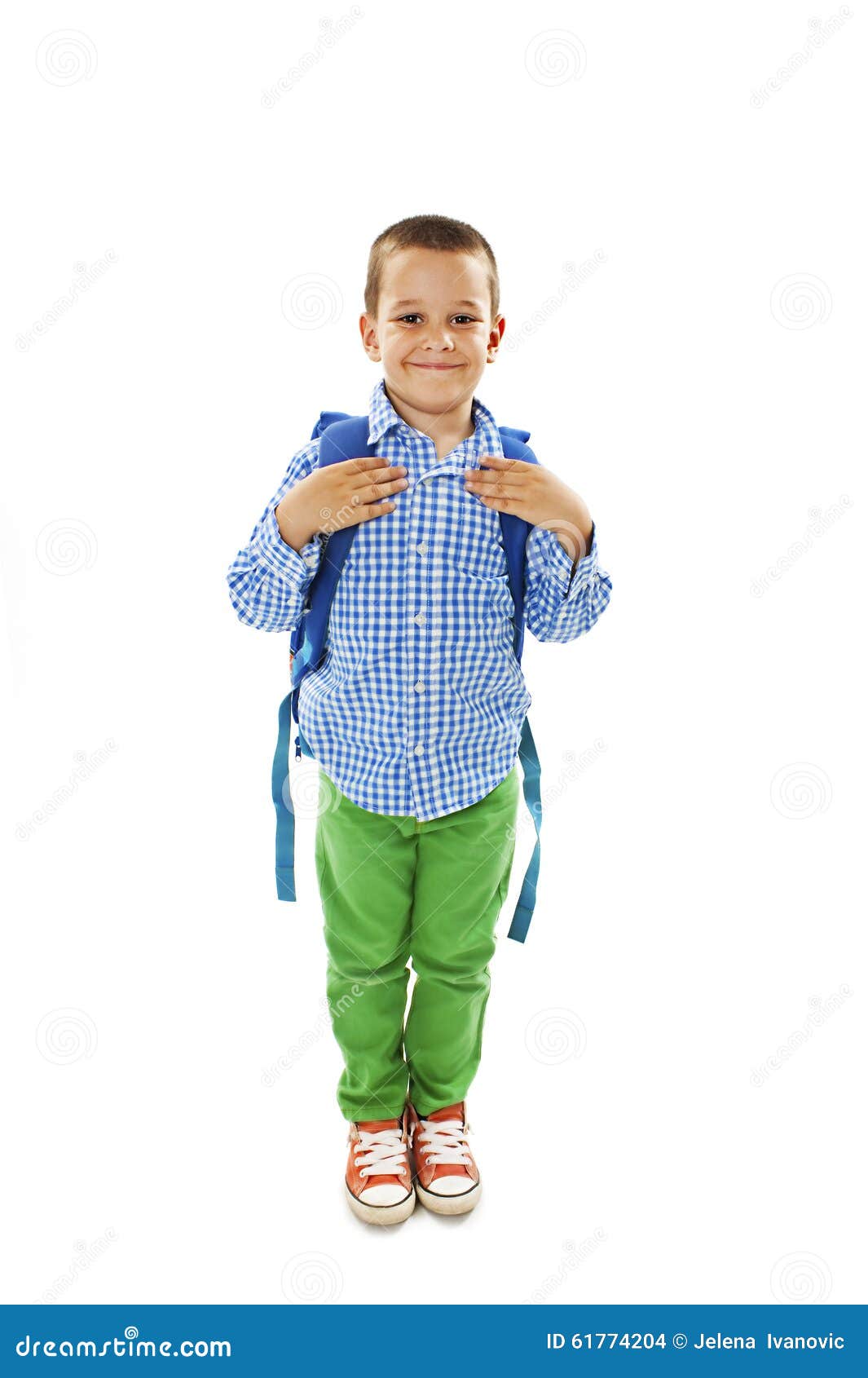 Full Length Portrait of a Smiling School Boy with Backpack Stock Photo ...