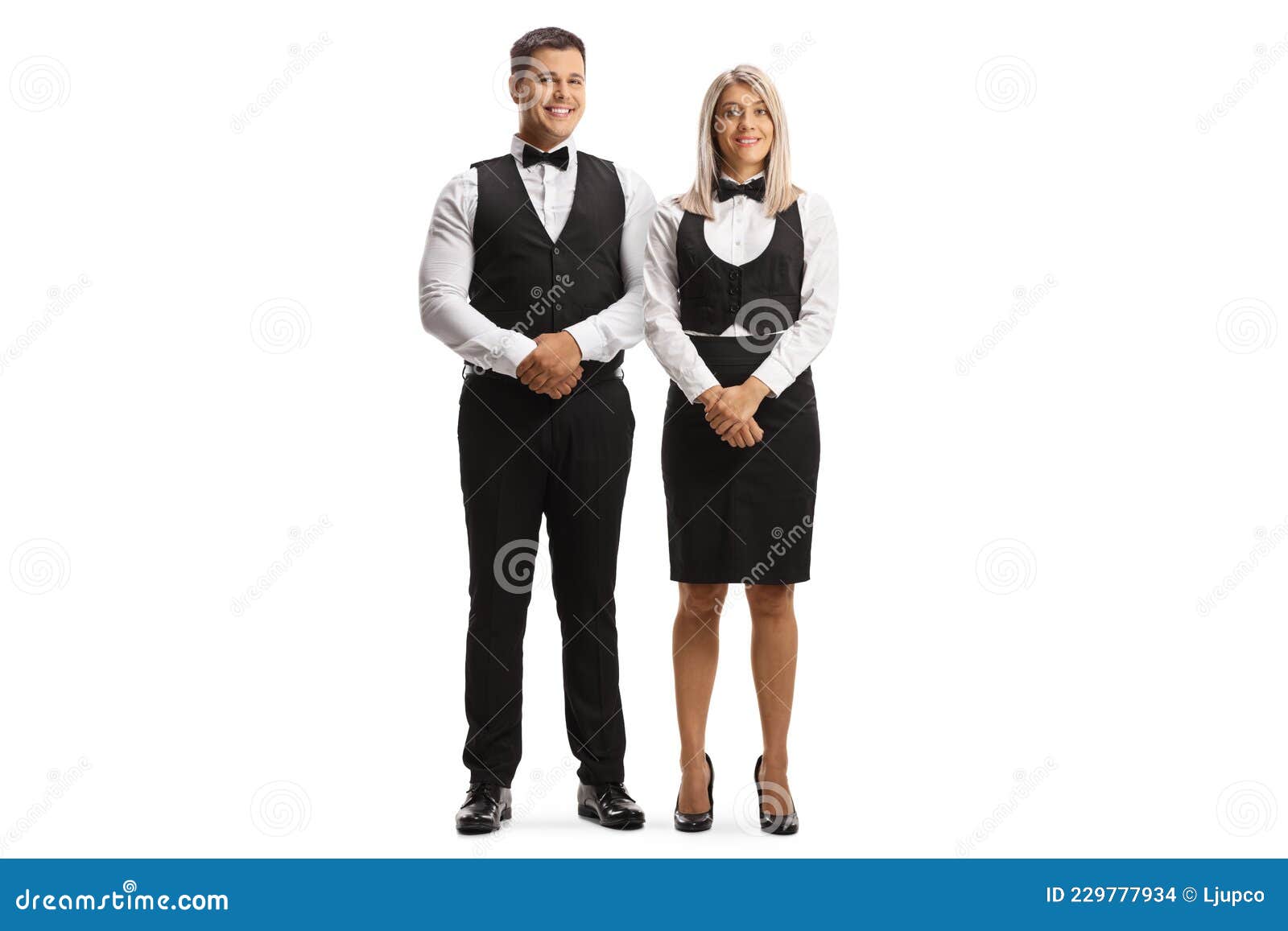 Full Length Portrait of a Waiter and Waitress Posing and Smiling Stock ...