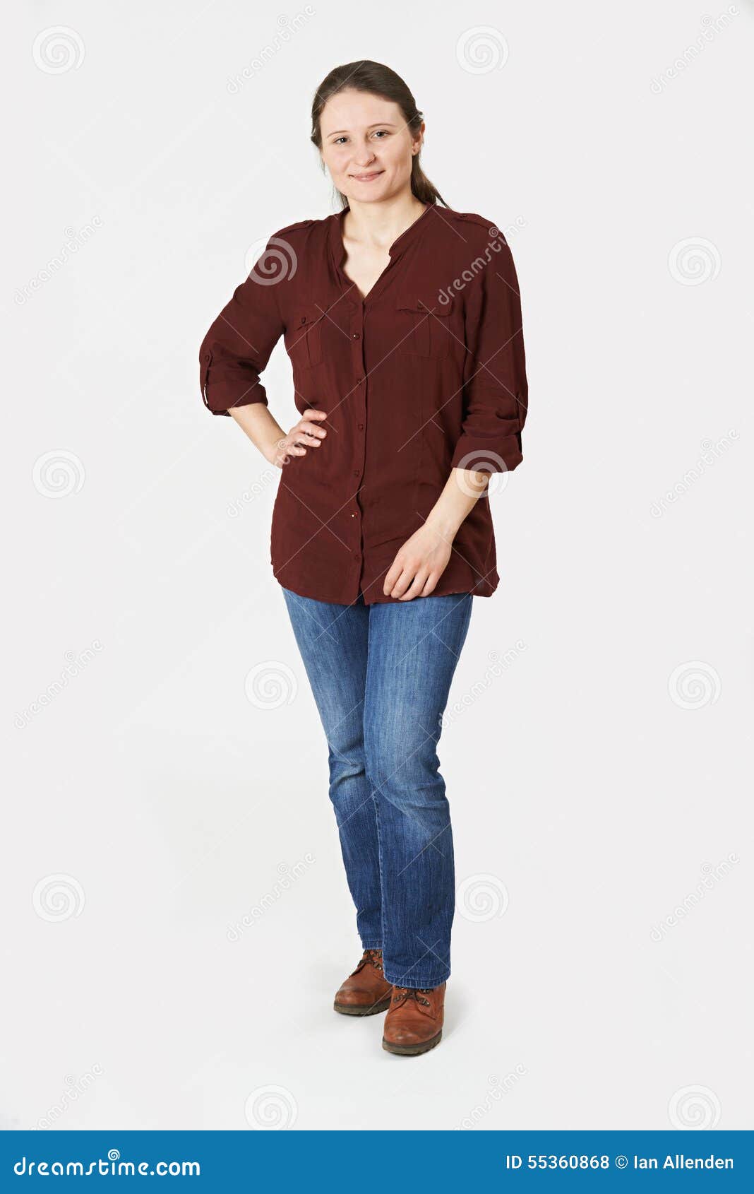 Full Length Portrait of Woman Standing in Studio on White Backgr Stock ...