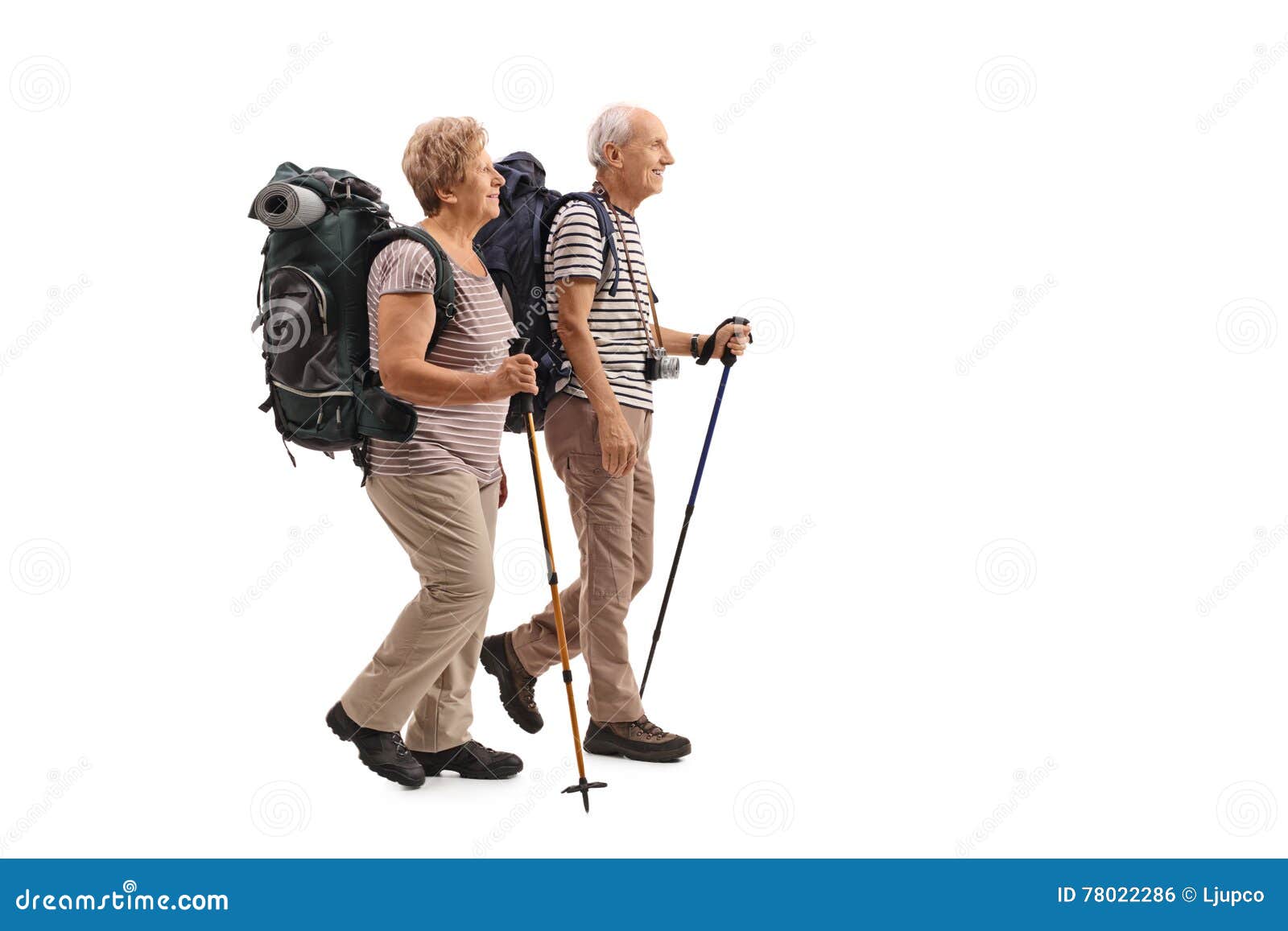 Full Length Profile Shot of Elderly Hikers Walking Stock Photo - Image ...