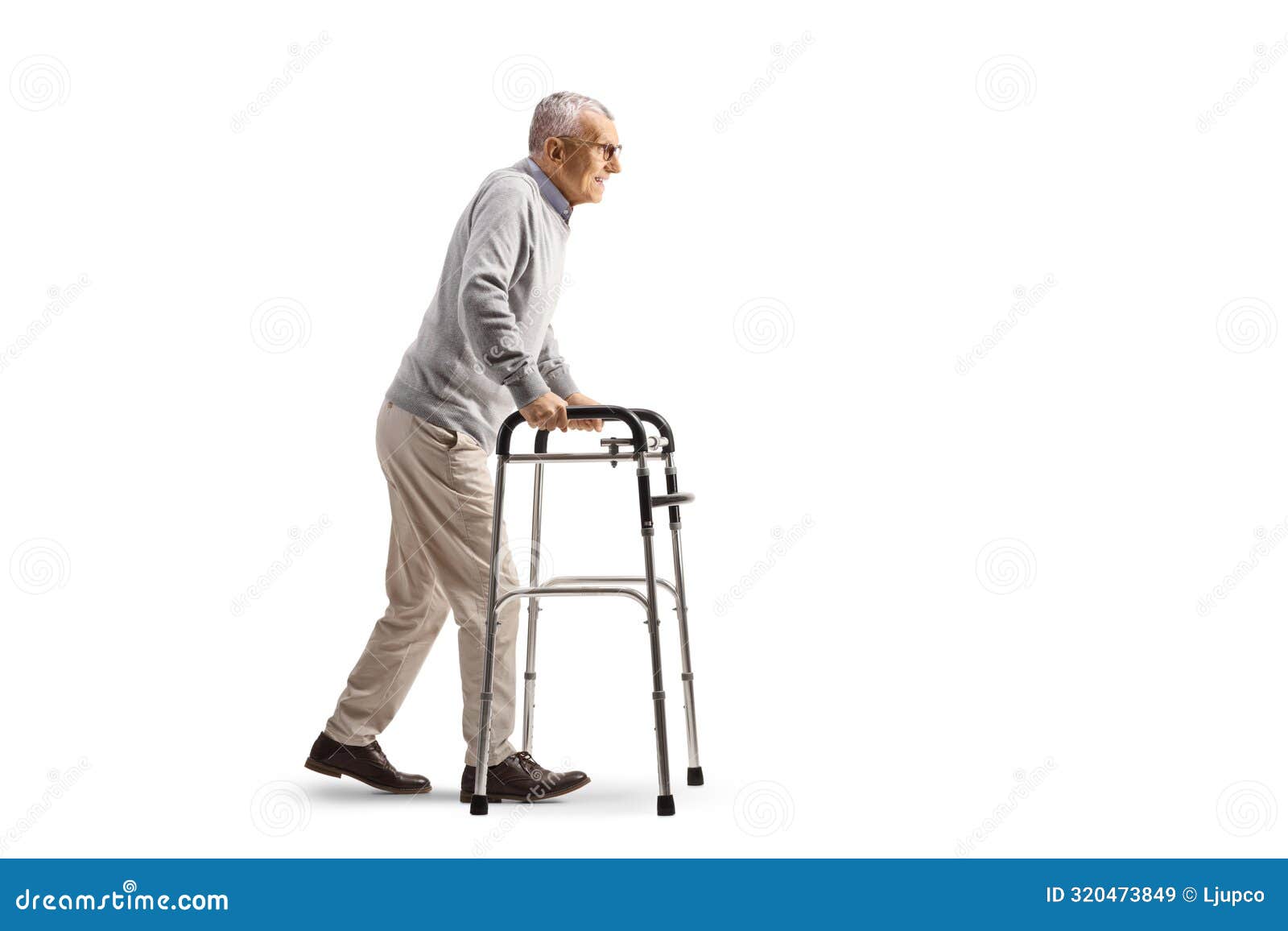 Full Length Profile Shot of an Elderly Man with a Walker Stock Image ...