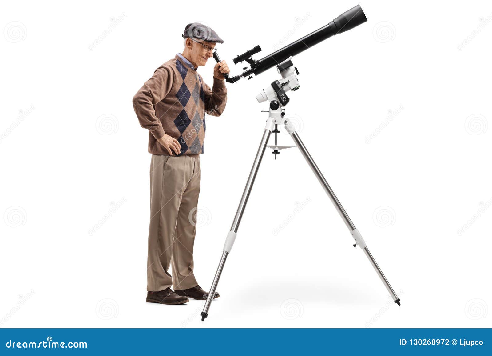 Elderly Man Looking through a Telescope Stock Photo - Image of male ...