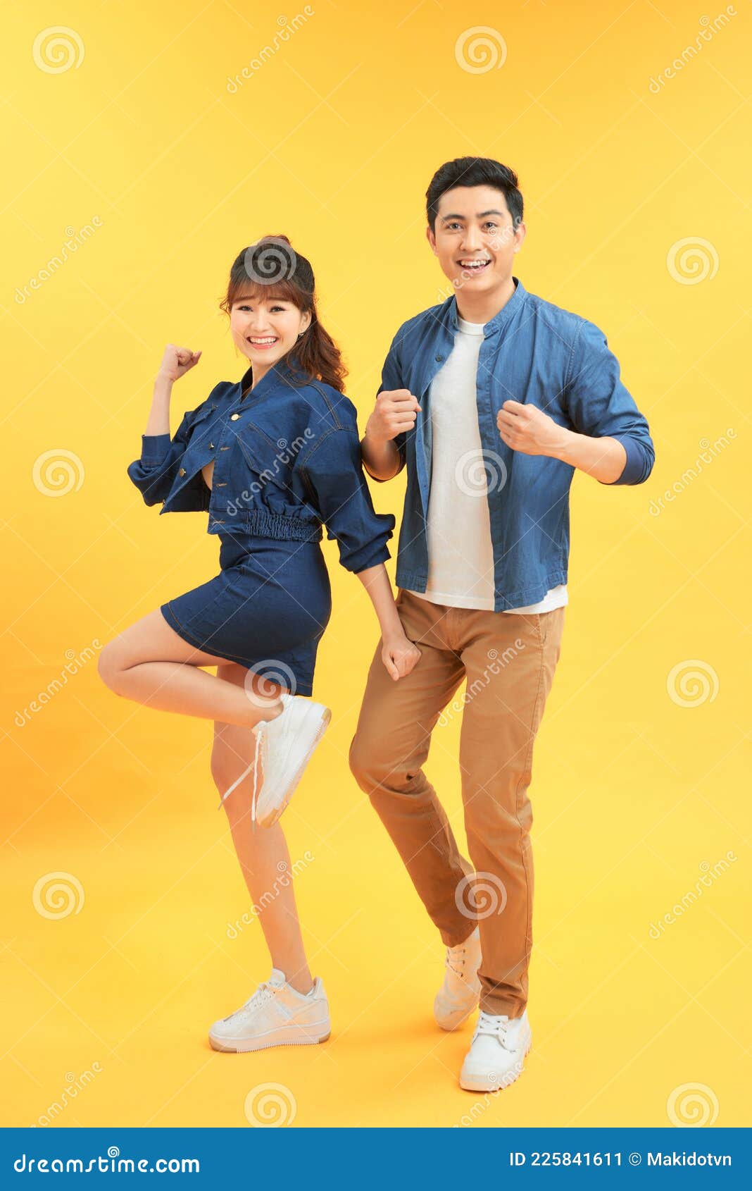 Full Length Shot of Jumping Couple Having Fun Together Stock Image ...