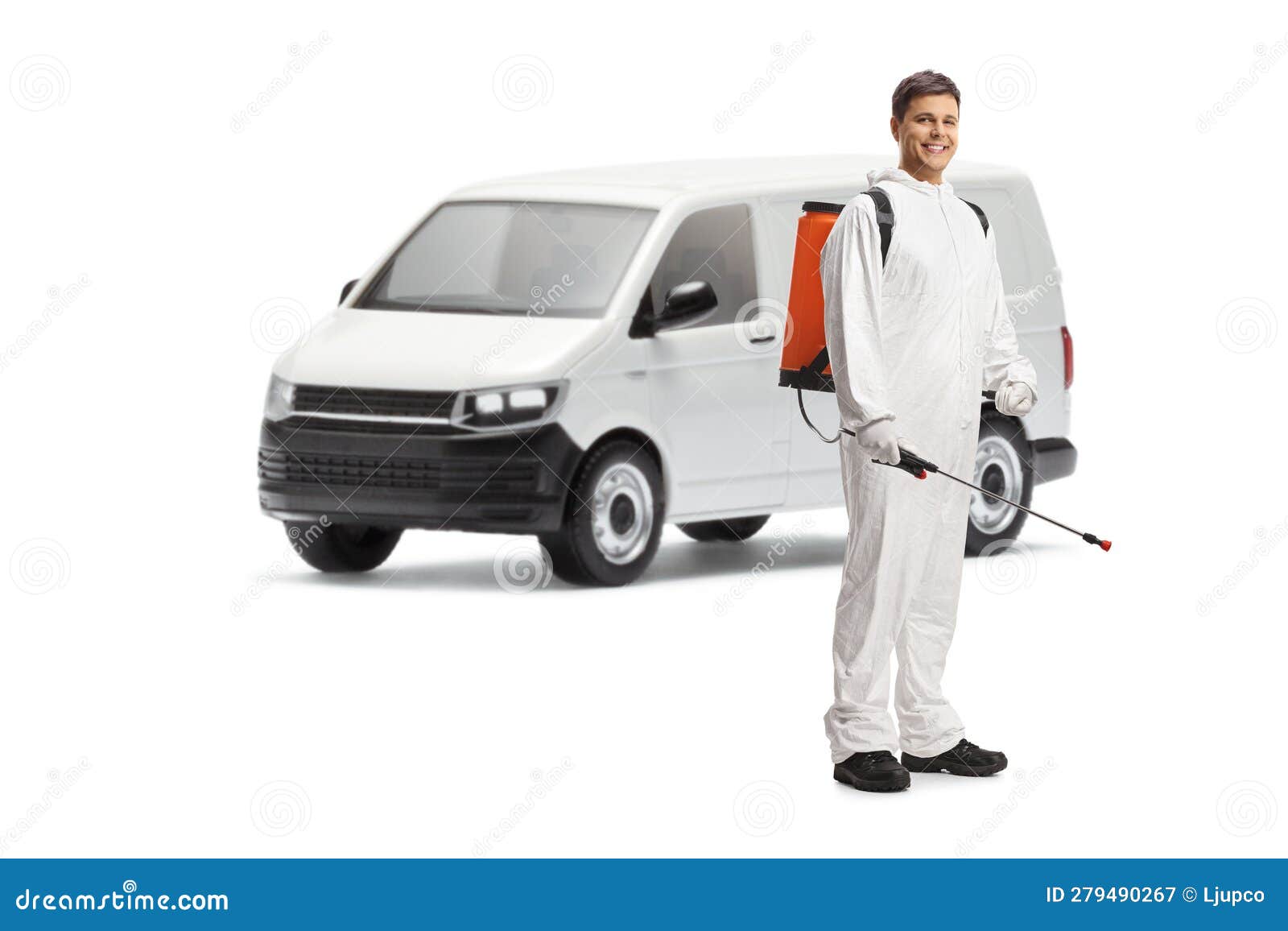 Full Length Shot of a Pest Control Professional in a White Suit ...