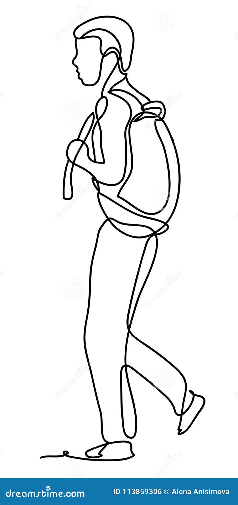 Full Length Side Portrait Of Man Walking With Backpack. Isolated On ...