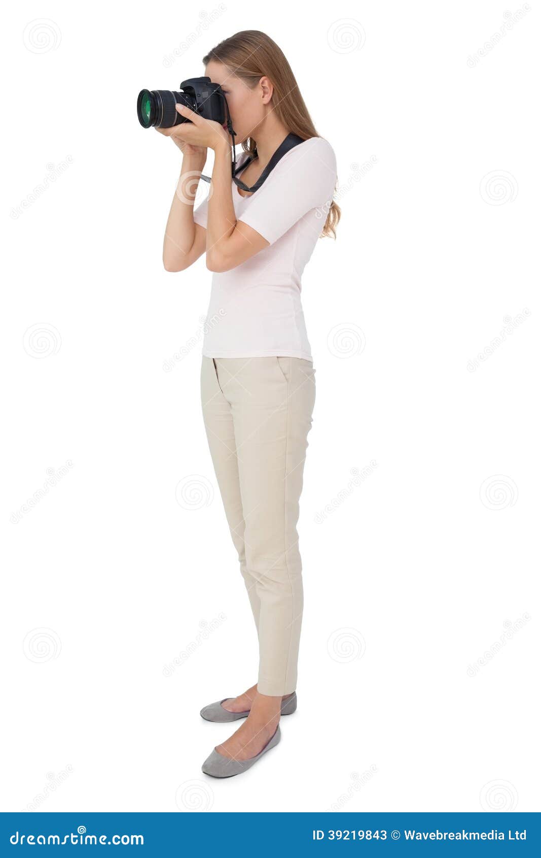 Full Length Side View of a Woman with Camera Stock Image - Image of ...