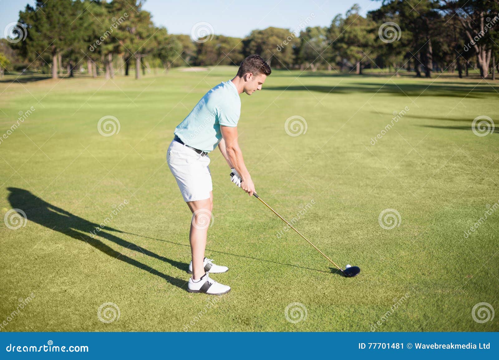 Full Length Side View of Young Man Playing Golf Stock Image - Image of ...