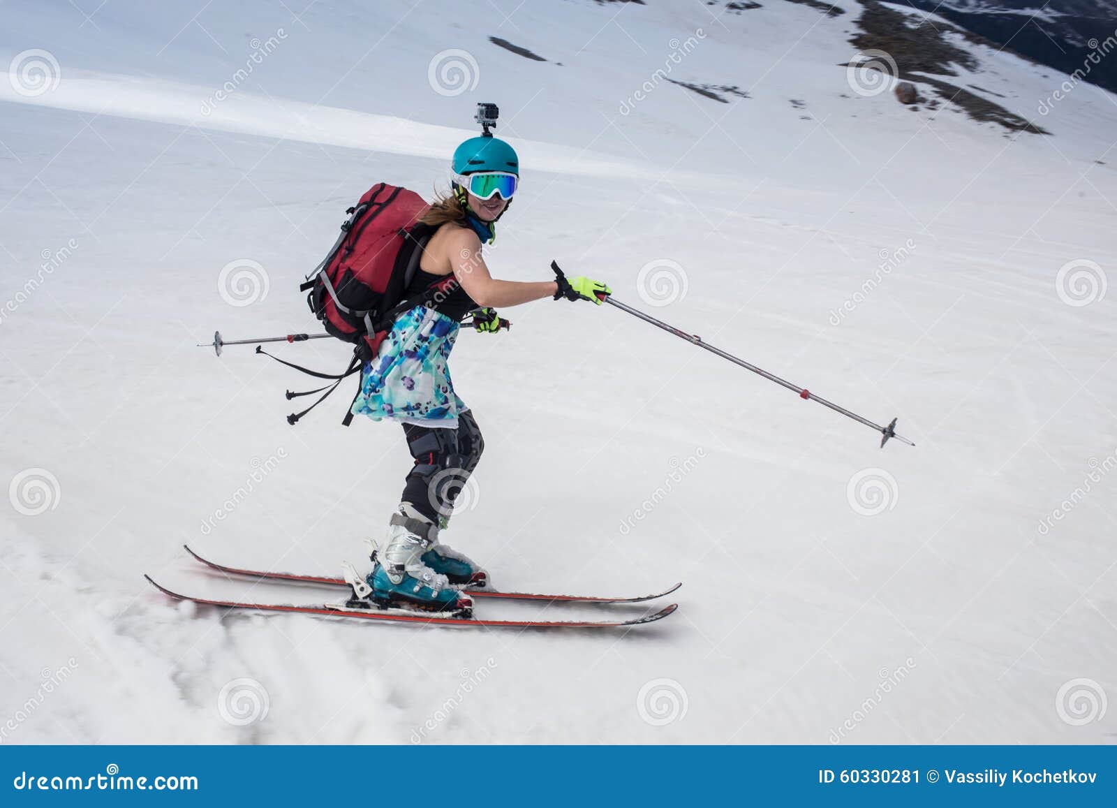 Full Length of Skier Skiing on Fresh Powder Snow Stock Image - Image of ...