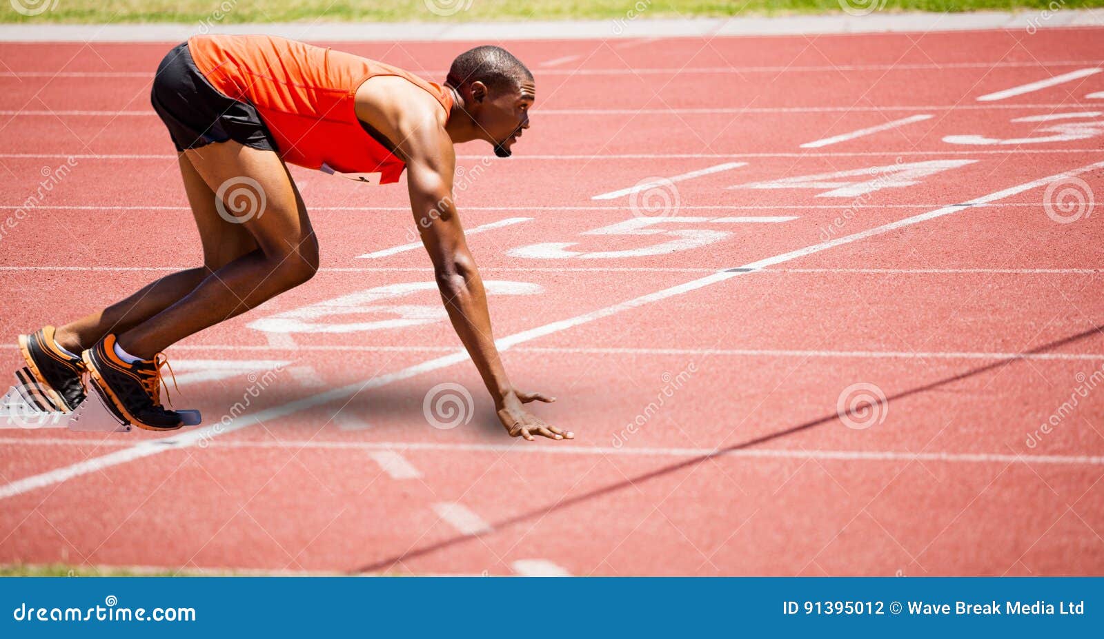 Full Length of Sport Runner at Start Line Stock Photo - Image of grass ...