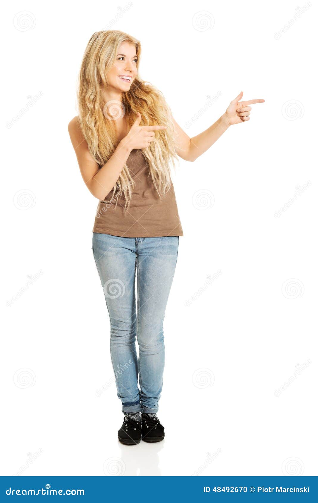 Full Length Student Woman Pointing To the Right Stock Photo - Image of ...
