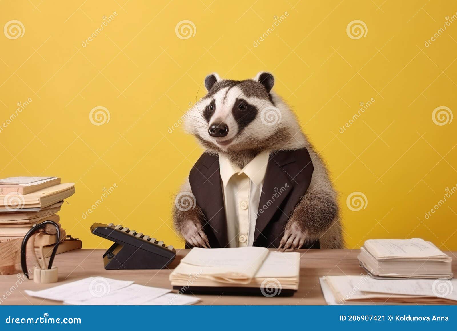 A Cute Raccoon Working at Office, Created with Generative AI Technology ...