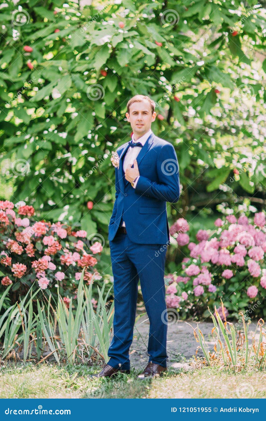 Full-length View of the Groom in the Beautiful Garden. Stock Image ...