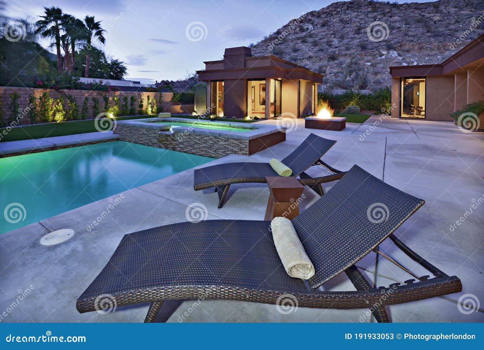 Full Length View of Sun Lounges by the Pool Stock Image - Image of ...