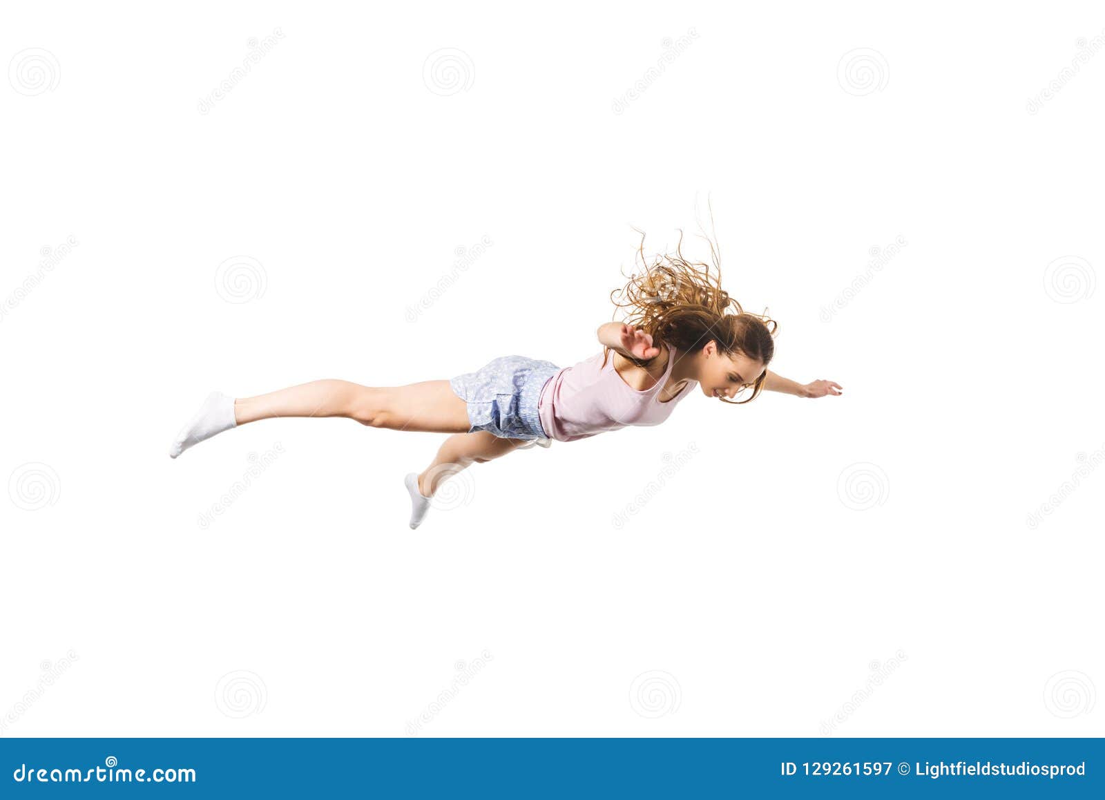Full Length View of Young Woman Falling and Looking Down Stock Image ...