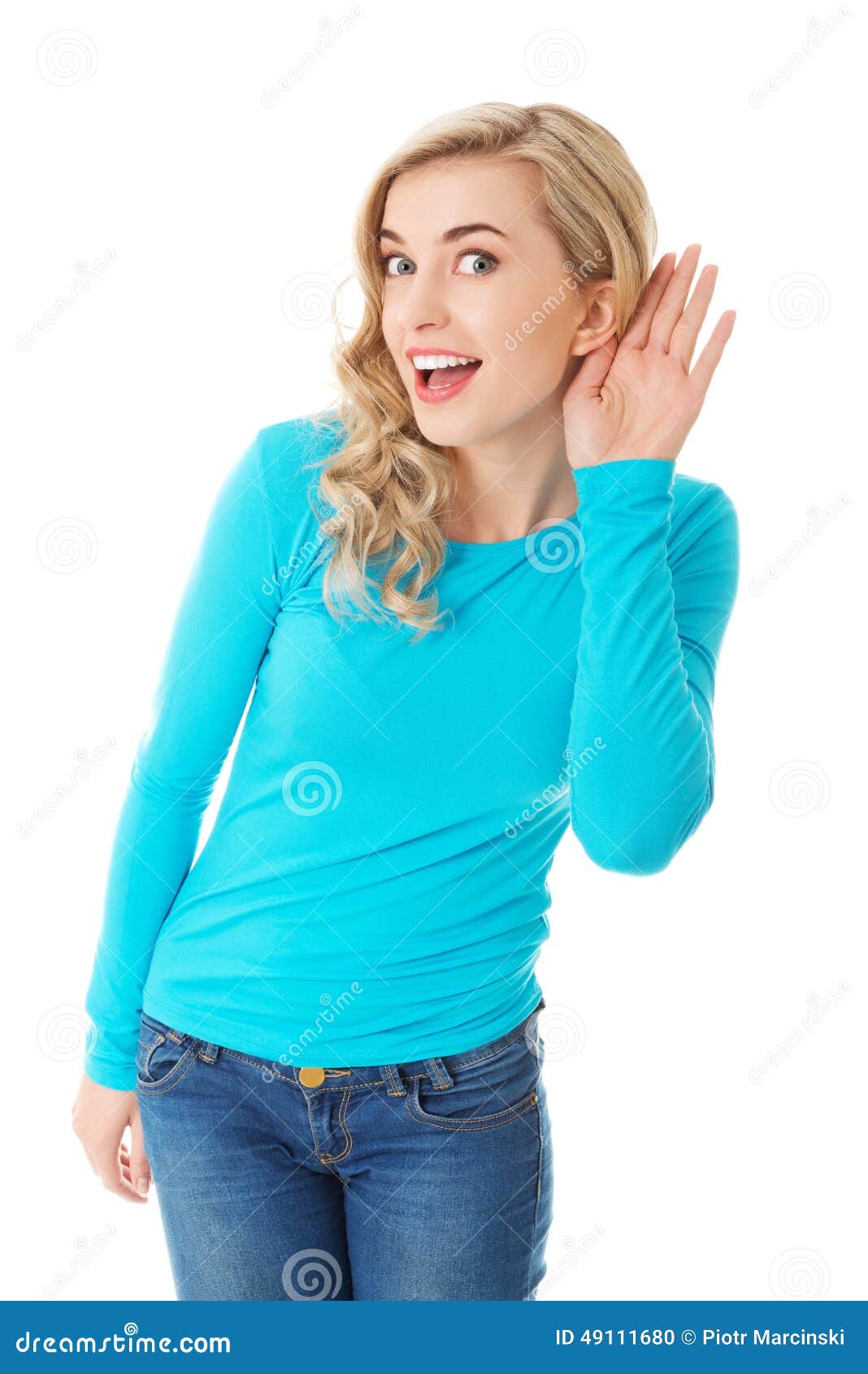 Full Length Woman Overhearing a Conversation Stock Photo - Image of ...