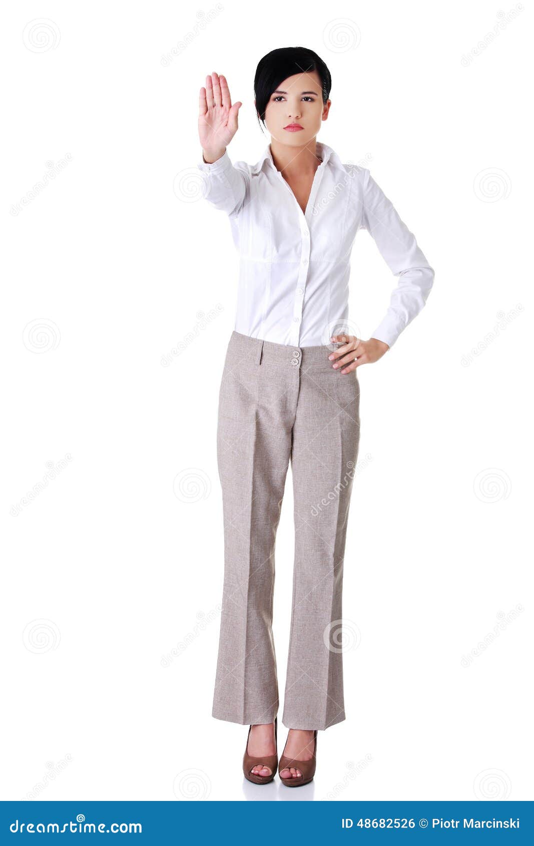 Full Length of a Woman Showing Stop Sign Stock Photo - Image of ...