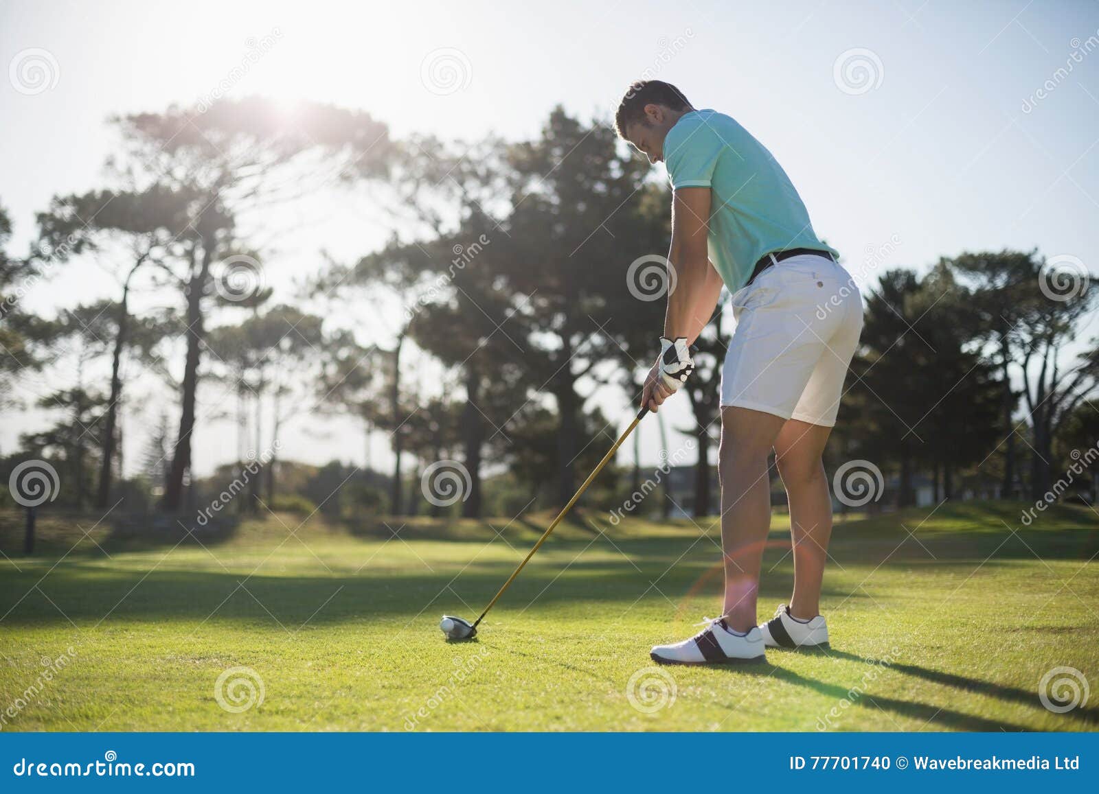 Full Length of Young Man Playing Golf Stock Photo - Image of caucasian ...