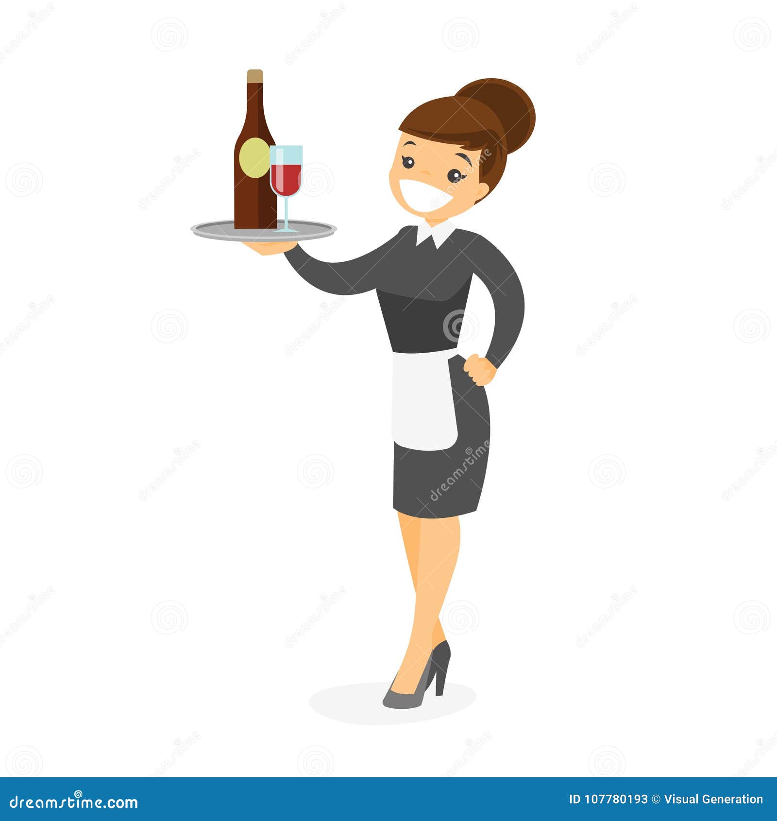 Caucasian White Waitress Holding Tray With Wine Stock Vector