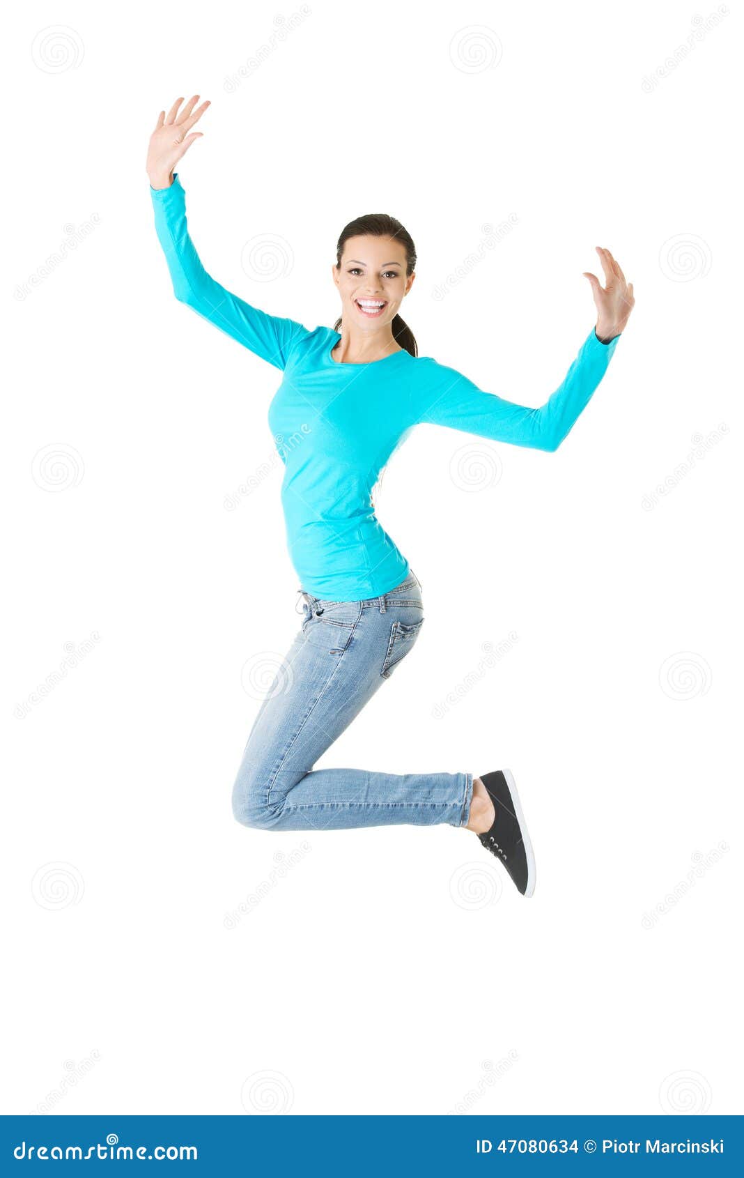 Full Length Young Woman Jumping Stock Photo - Image of attractive ...