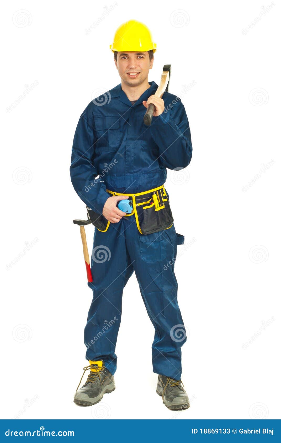 Full Length of Young Worker Man Stock Image - Image of happiness ...