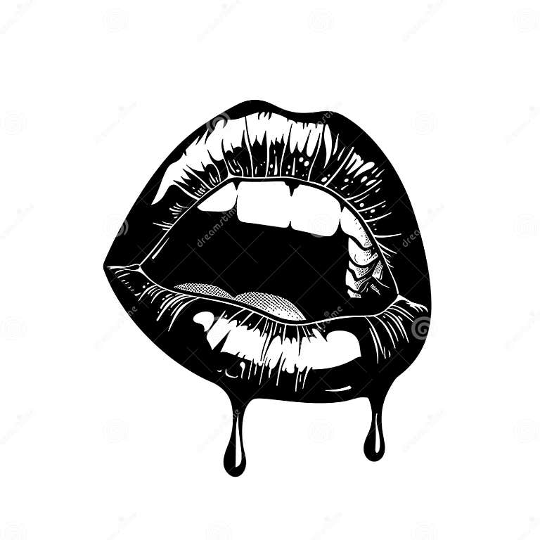 Full Lips Dripping Black Ink Representing Sensuality Voice Dripping Emotion Bold Lipstick