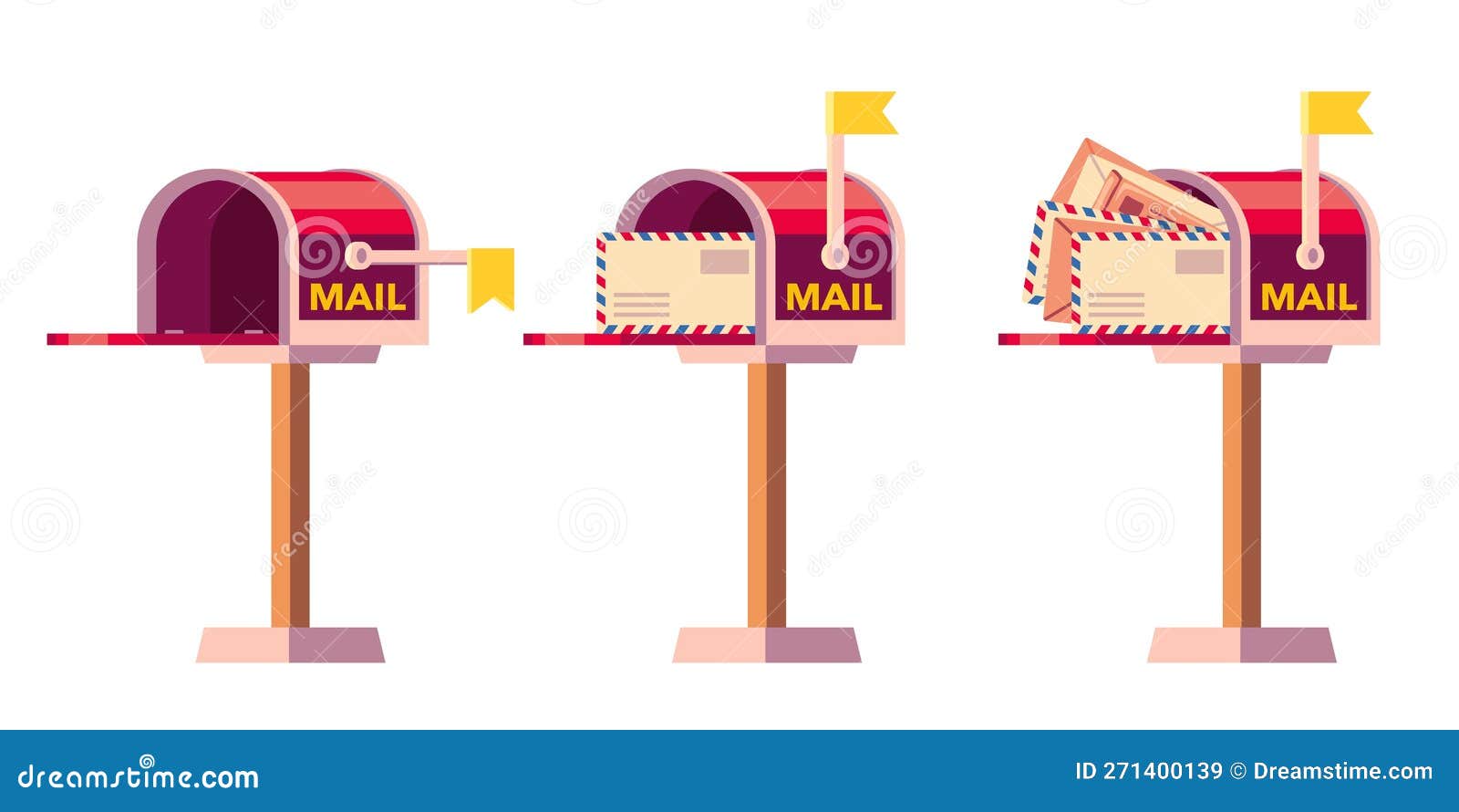 Full Mailbox. Empty Postbox, Mail Container with Letter, Letterbox with ...