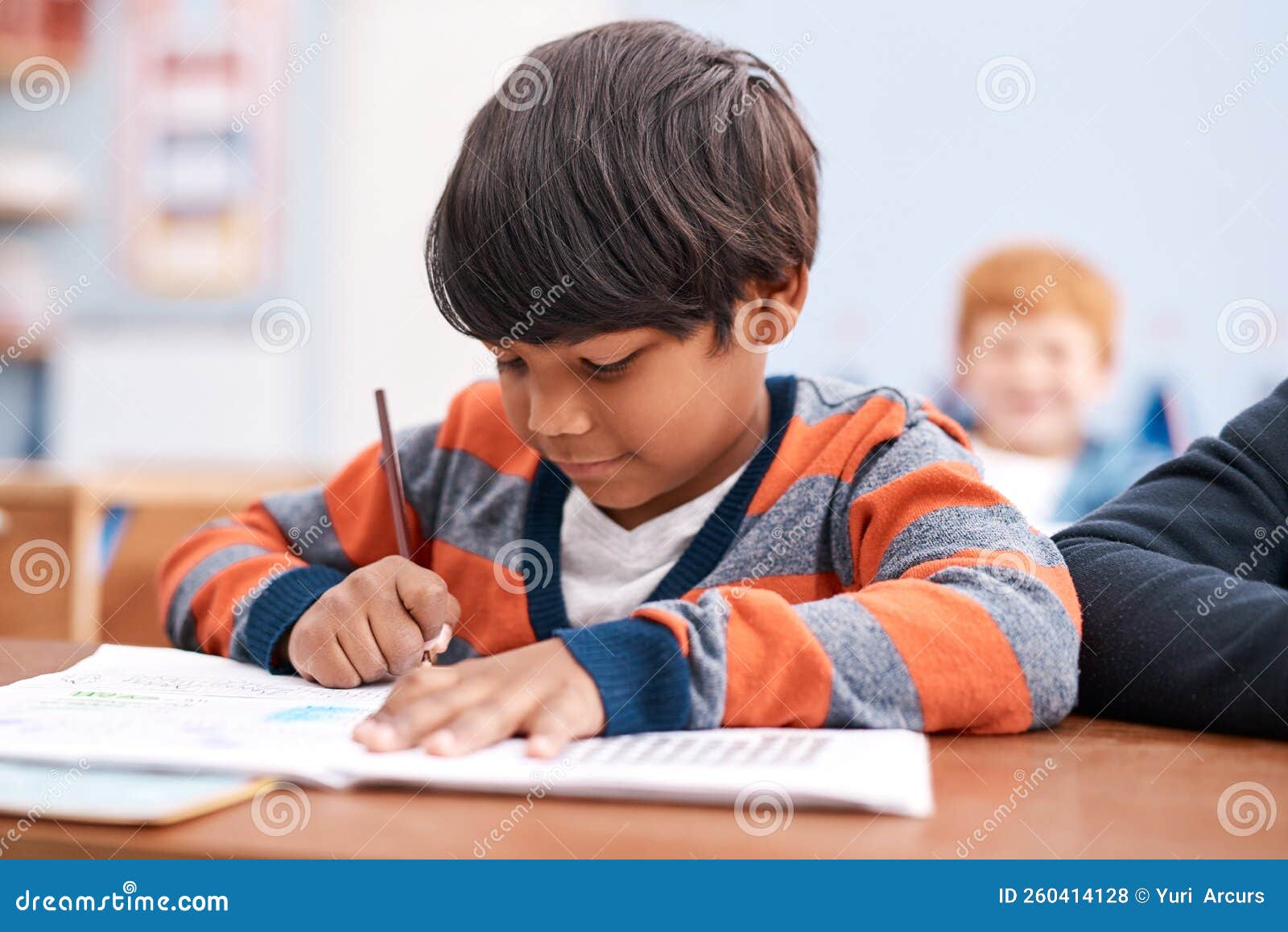 Full Marks on this Test Yes. a Focussed Young School Kid Doing School ...