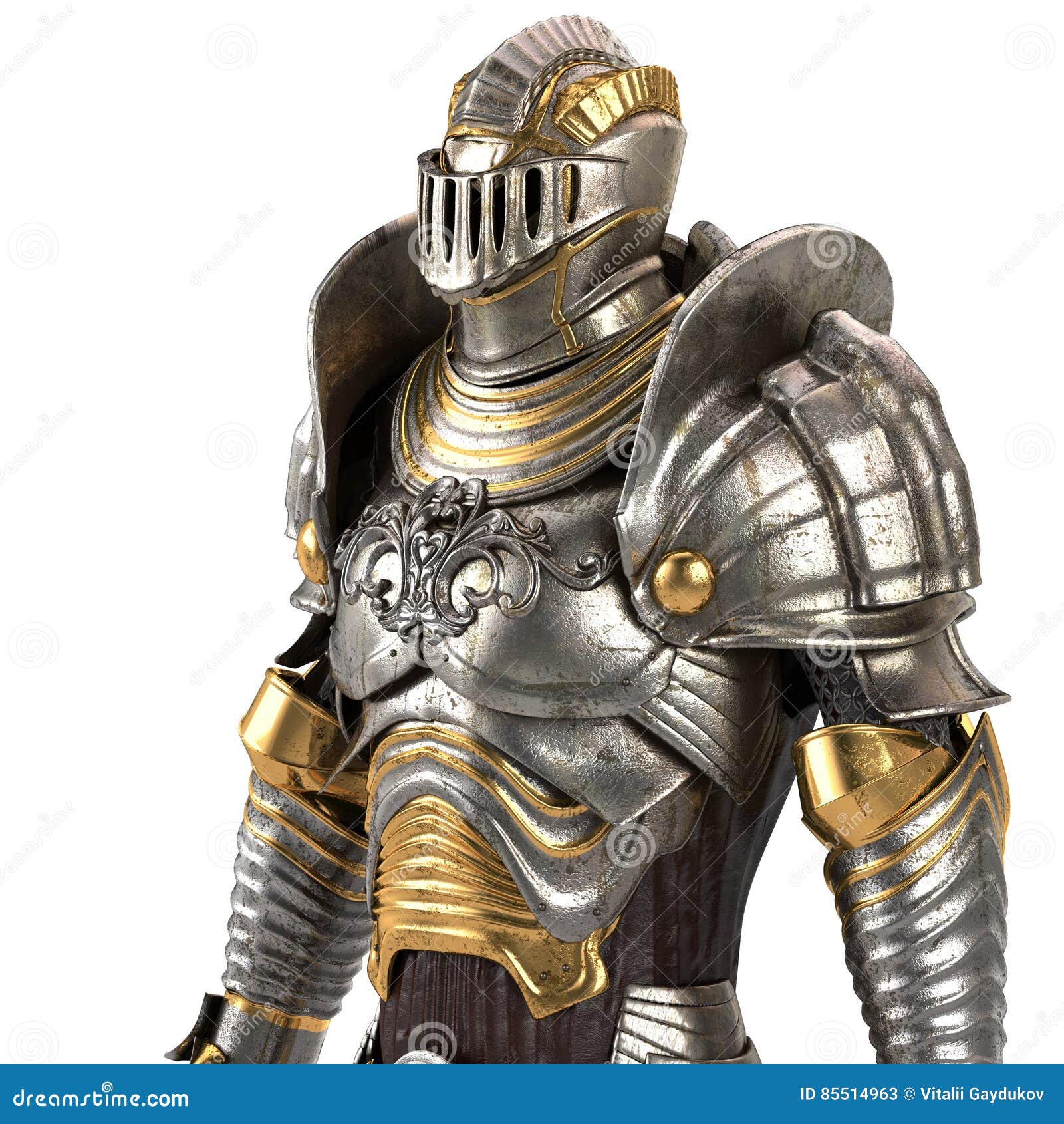 Full Medieval Iron Suit, Isolated on a White Background. 3d ...