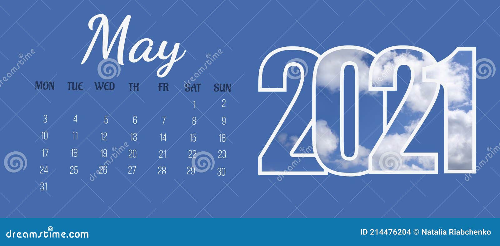 Full-month Calendar Page: May 2021. the Name of the Month, the Days of ...