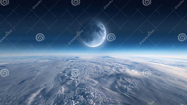 The Full Moon is Above the Earth. View of the Moon from Space Stock ...