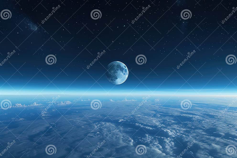 The Full Moon is Above the Earth. View of the Moon from Space Stock ...