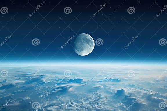 The Full Moon is Above the Earth. View of the Moon from Space Stock ...