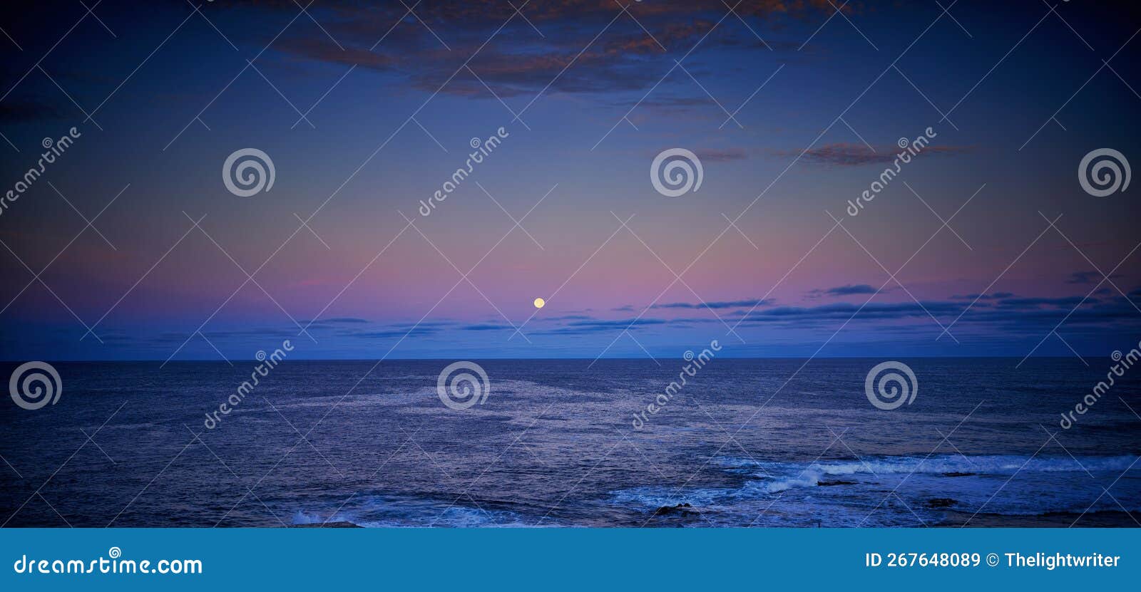 Full moon above the ocean stock image. Image of dawn - 267648089
