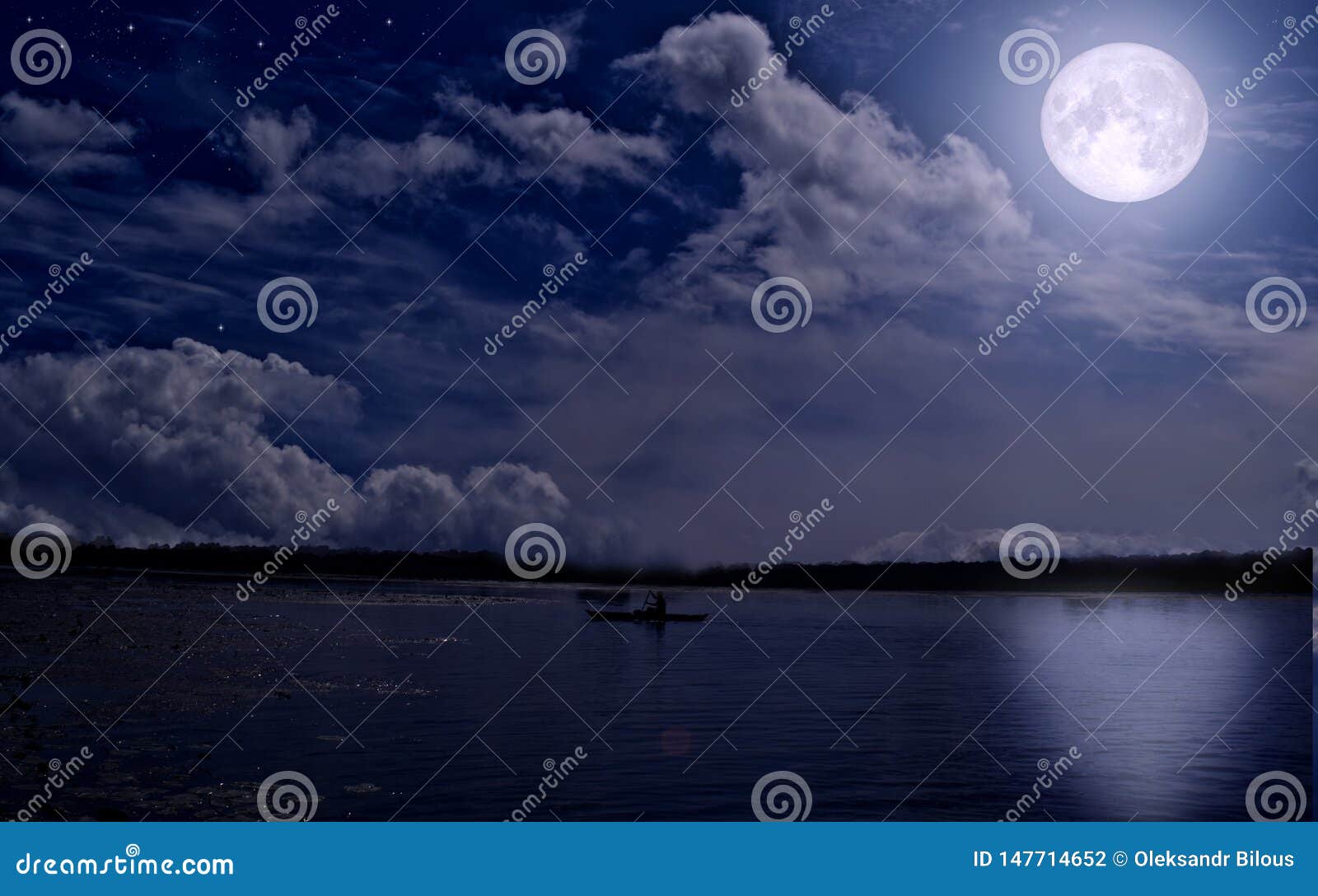 The Full Moon Above a River Stock Photo - Image of moon, cumulus: 147714652