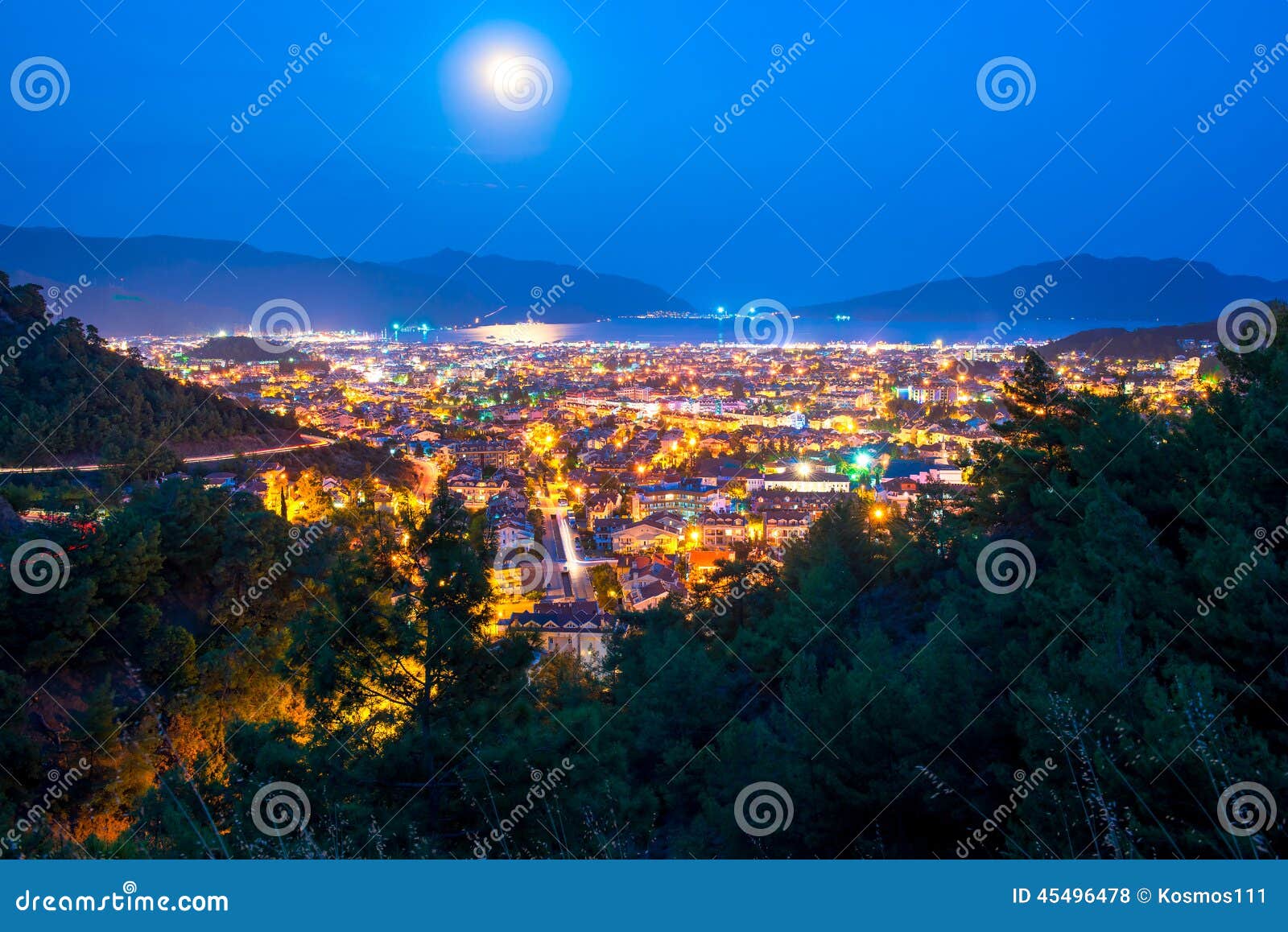 Full Moon Above the Spa Town Stock Photo - Image of coastline ...