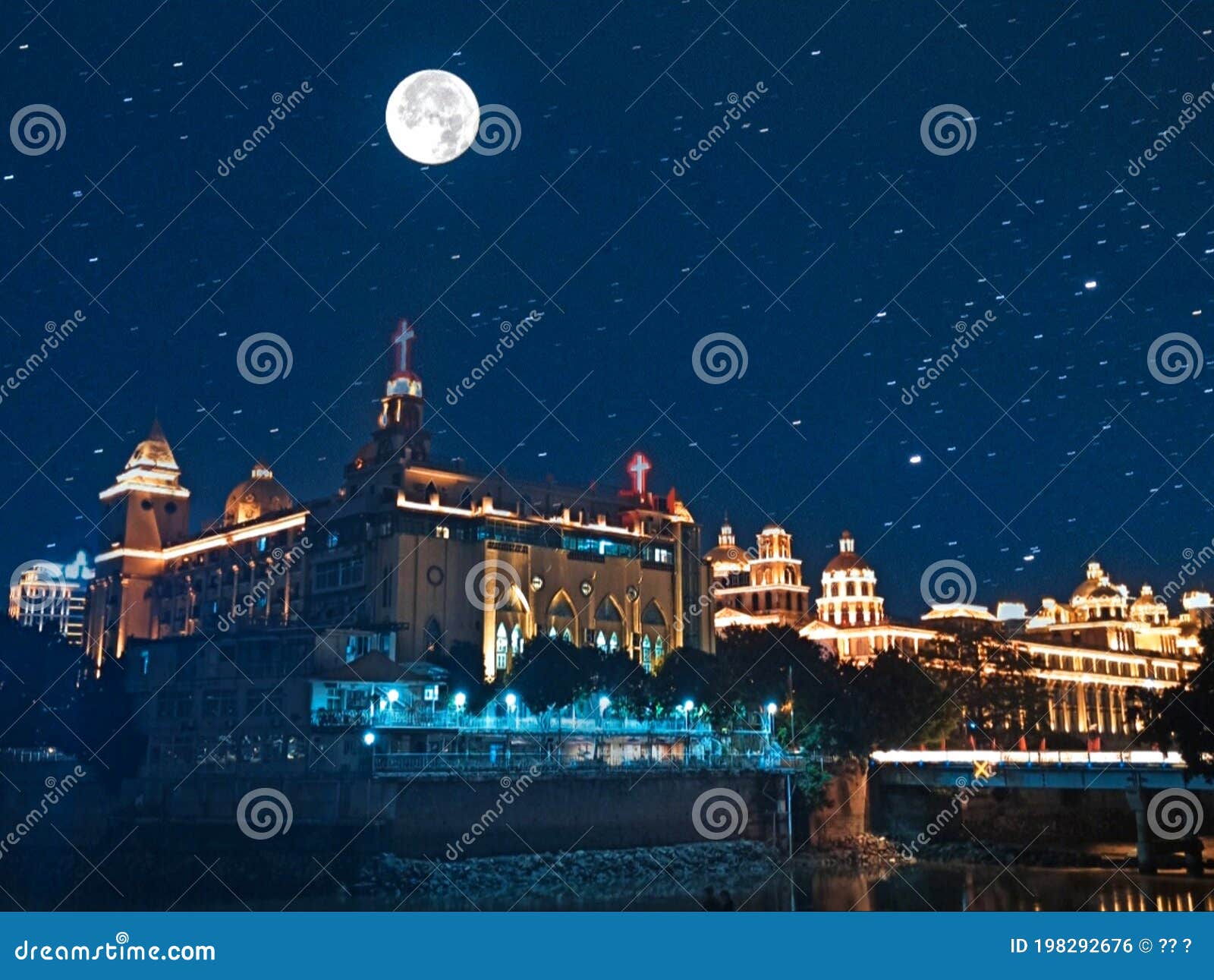 Night of fantasy Castle stock photo. Image of castle - 198292676