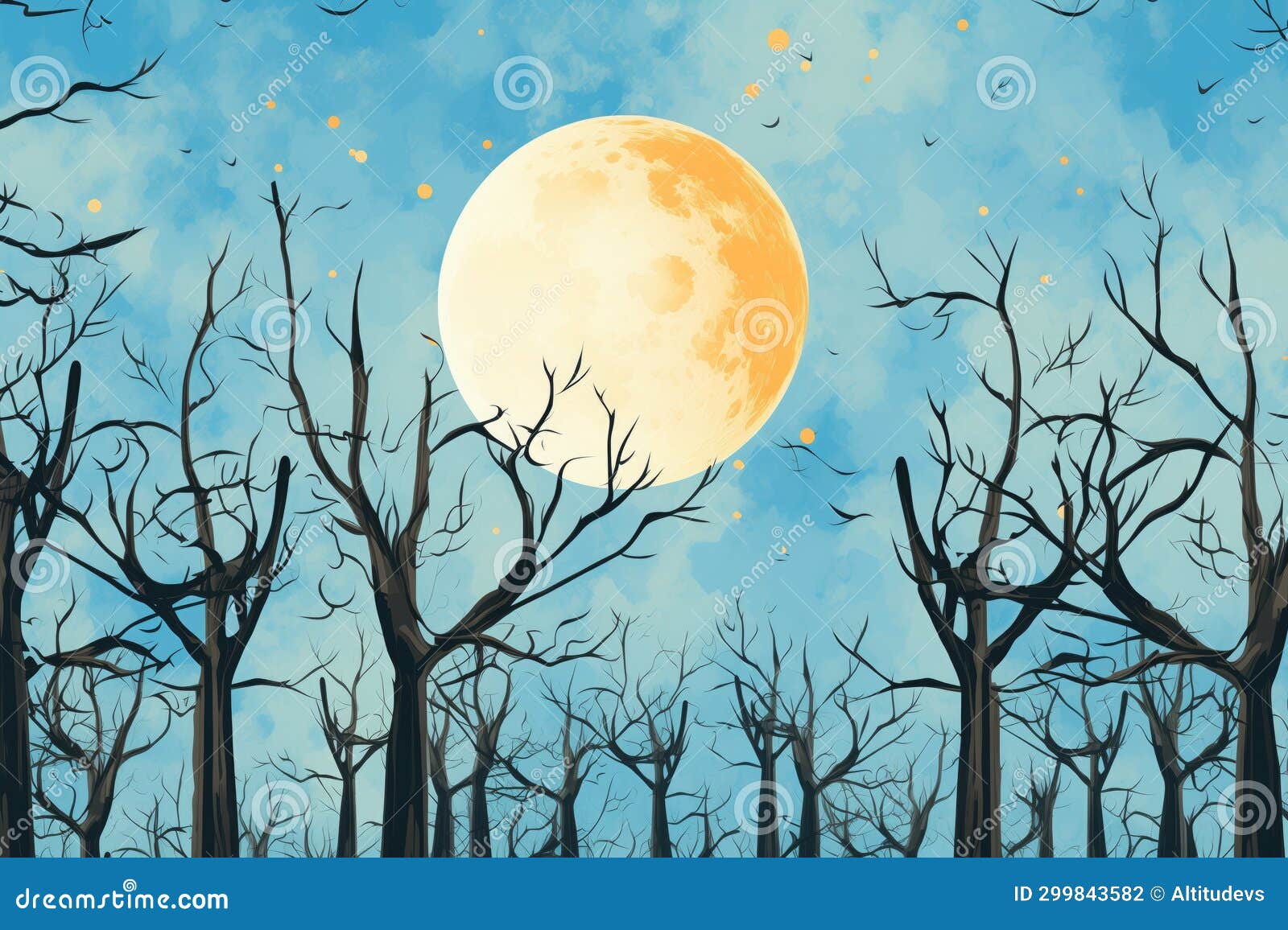Full Moon Backdrop with Silhouettes of Tree Branches Stock Photo ...