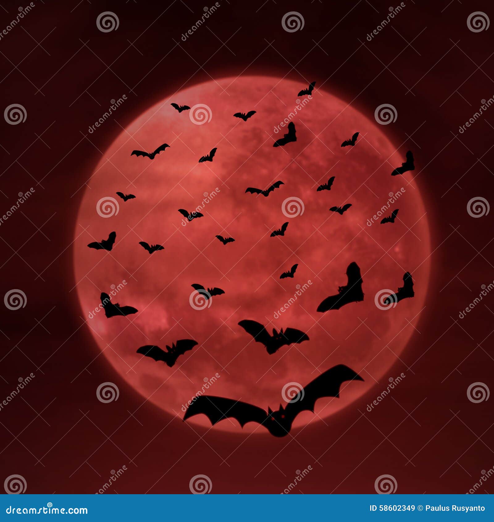 Full moon with bats on red stock illustration. Illustration of design ...
