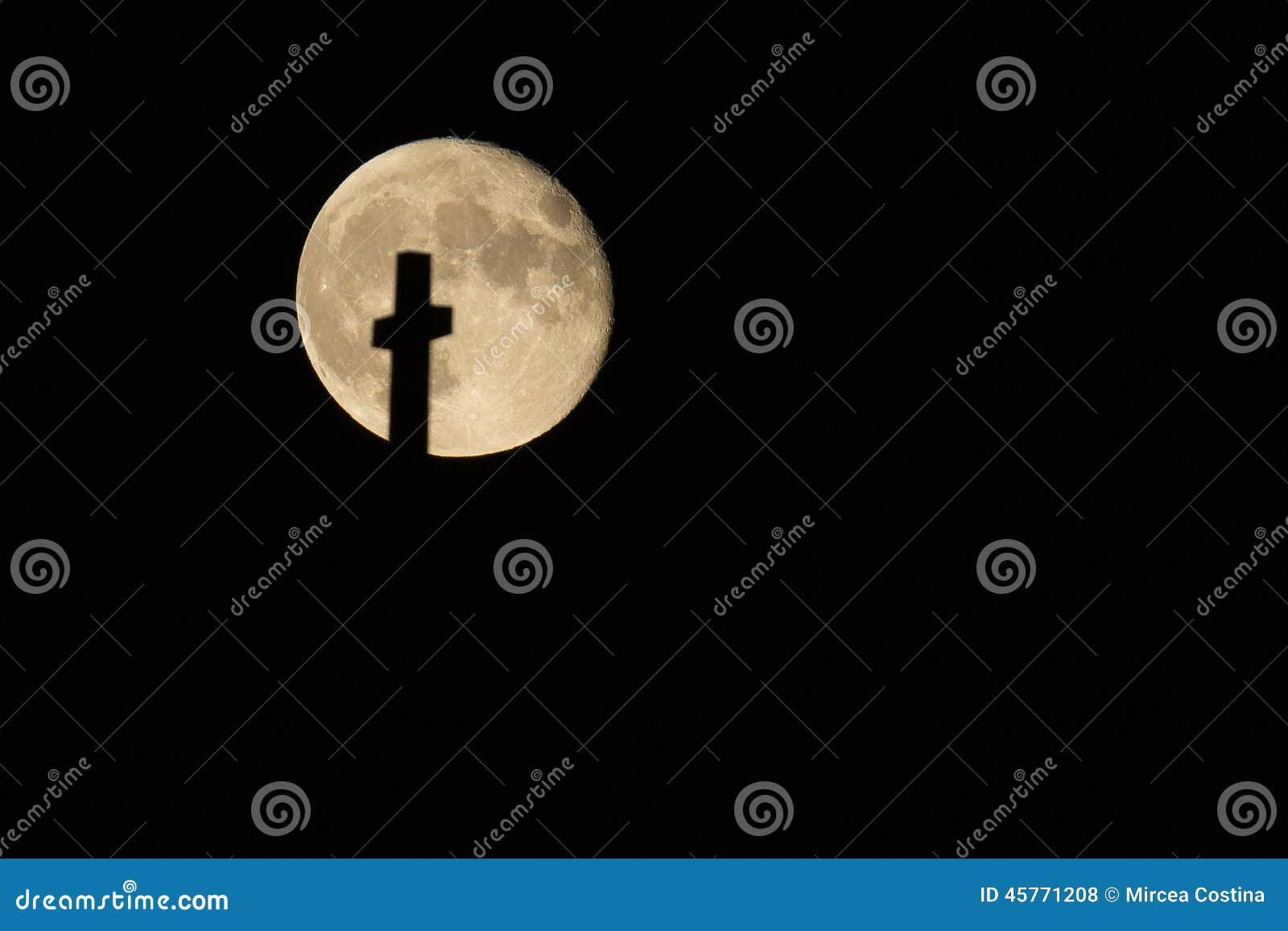 Full Moon Behind The Cross. Stock Illustration - Illustration of gold ...