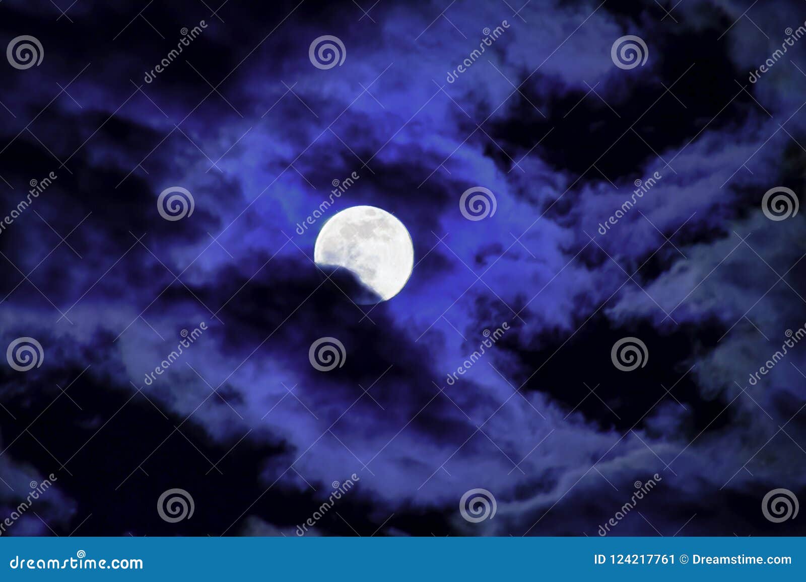 Full Moon with Blue Tinted Coulds Stock Image - Image of full, night ...