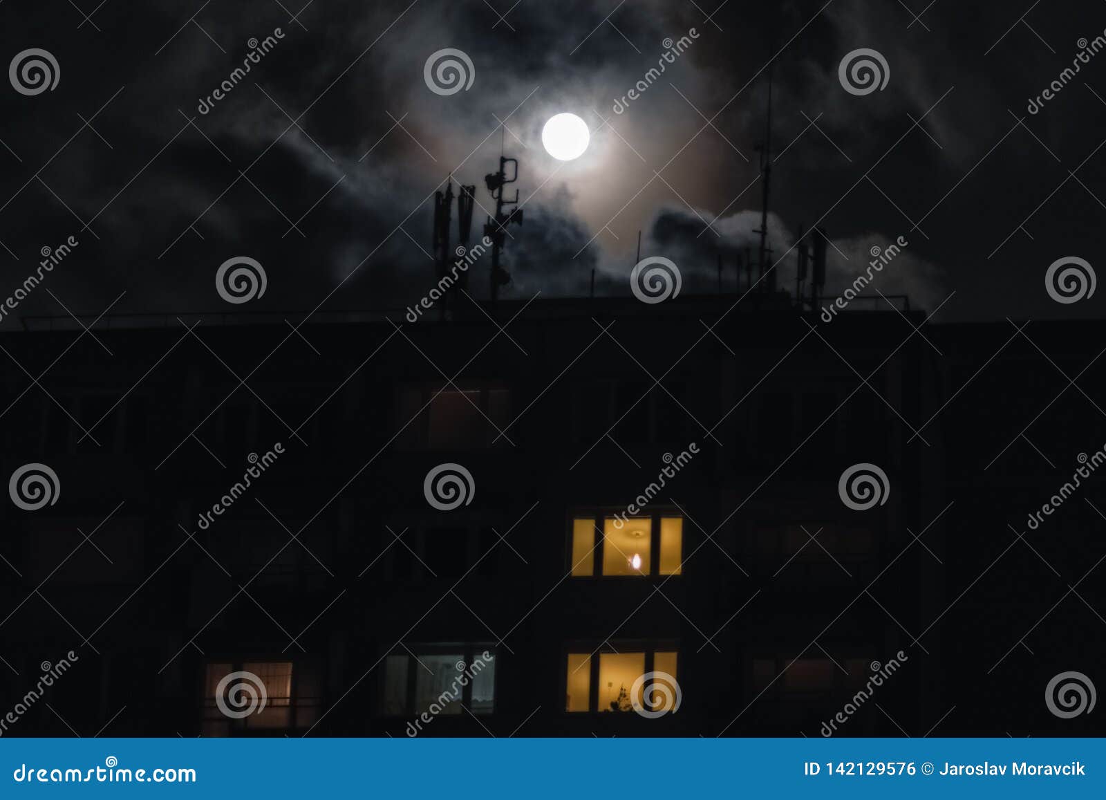 Full moon and building stock photo. Image of spooky - 142129576