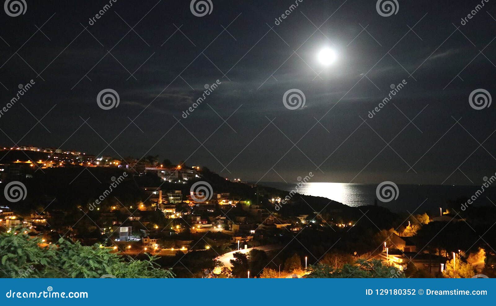 Full Moon Calm Summer Night Stock Photo - Image of yachts, clear: 129180352