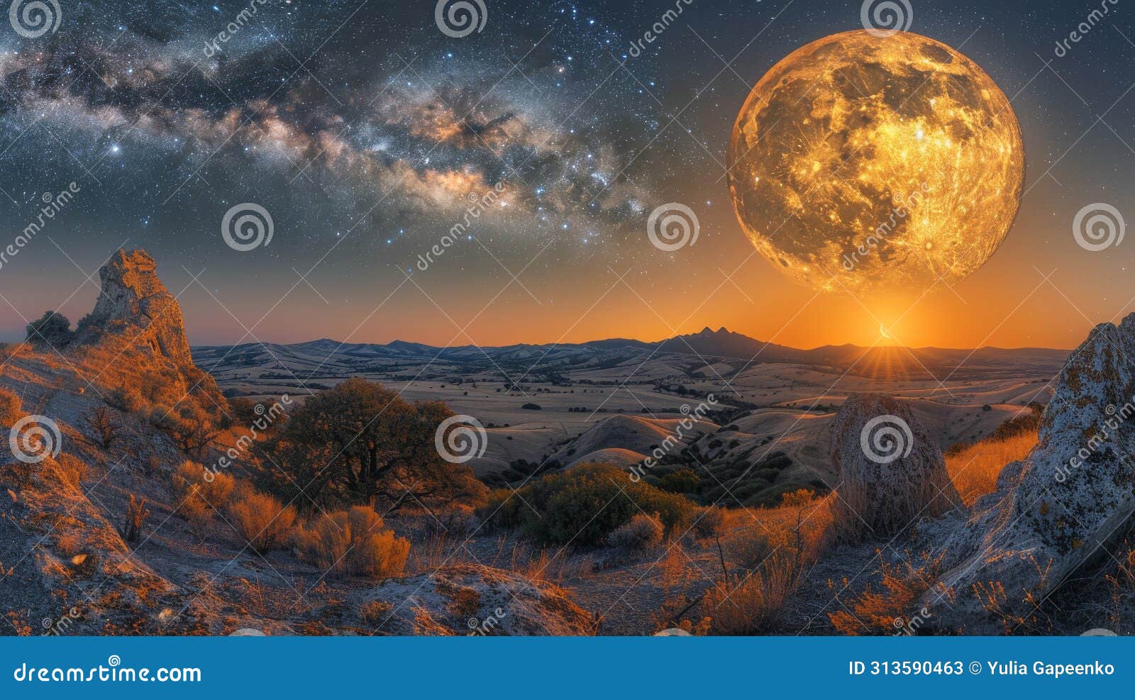 Full Moon Casting Light on Mountain Range Stock Image - Image of ...