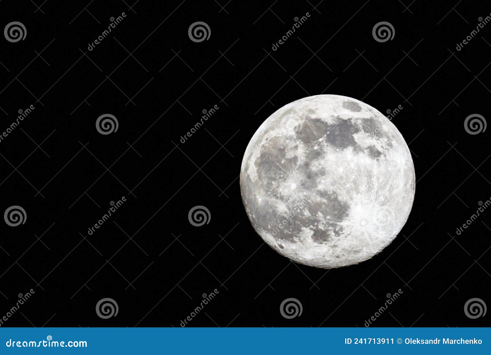 Full Moon Close-up on the Right Side of the Picture on a Black ...
