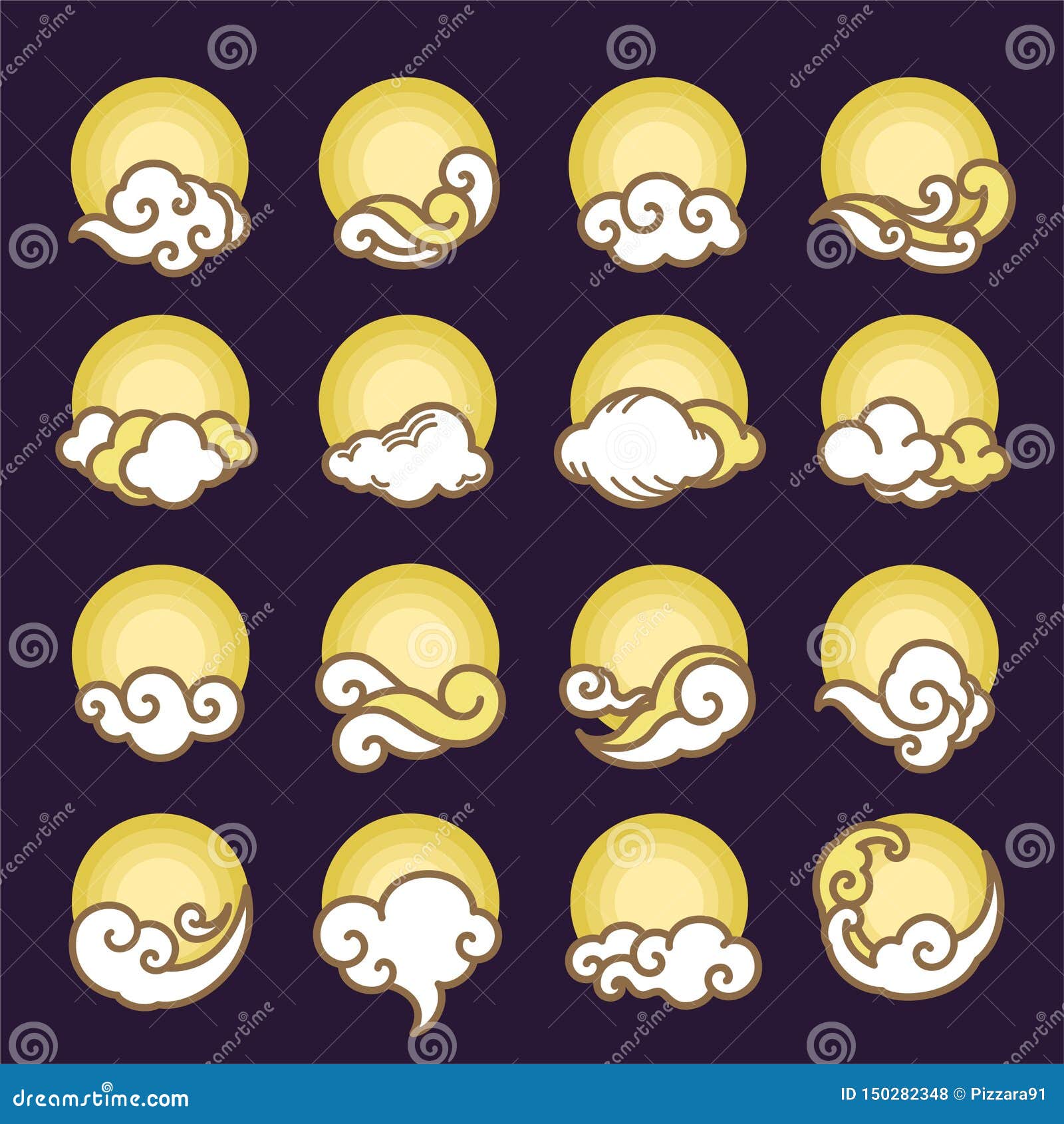 Full Moon with the Cloud Icons Vector Set Stock Vector - Illustration ...