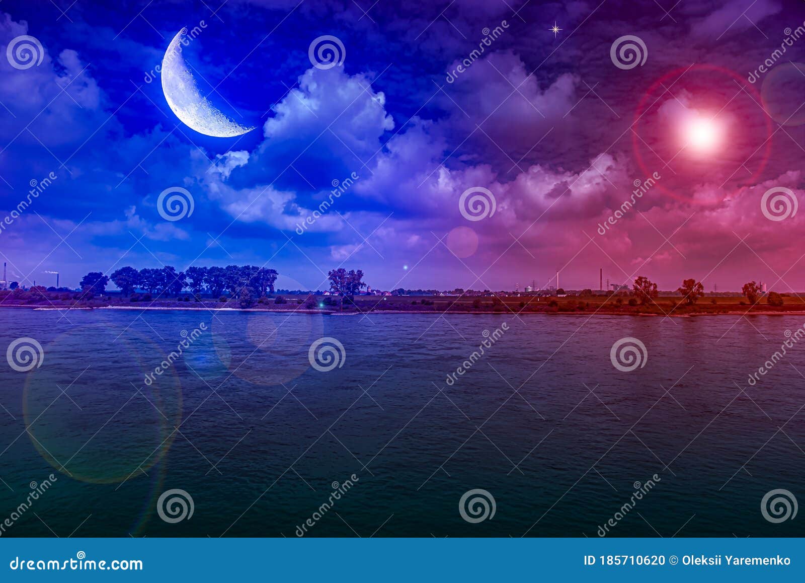 Full Moon in Cloud Sky, Background of Calm and Pacification Stock Photo ...