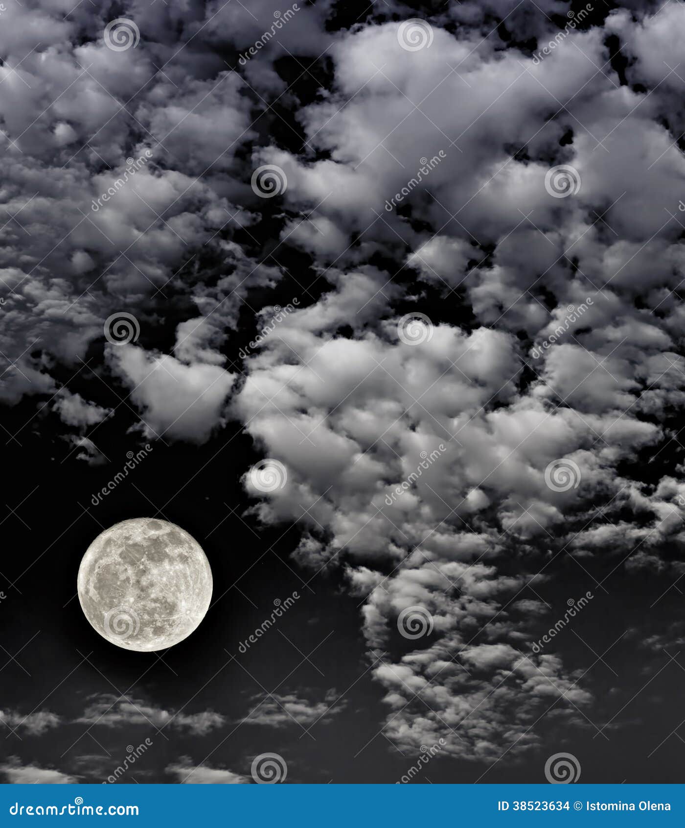 Full moon in the clouds. stock photo. Image of abstract - 38523634