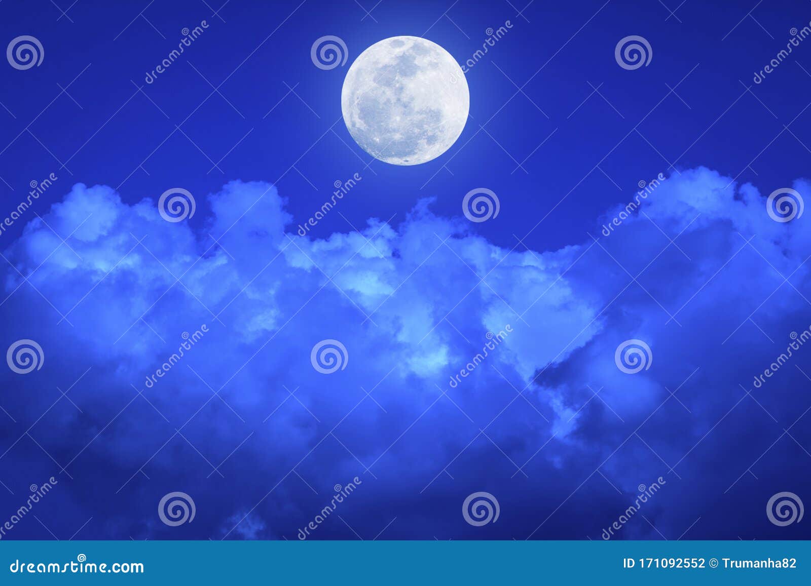 Full Moon in Cloudy Blue Night Sky Stock Photo - Image of clouds ...