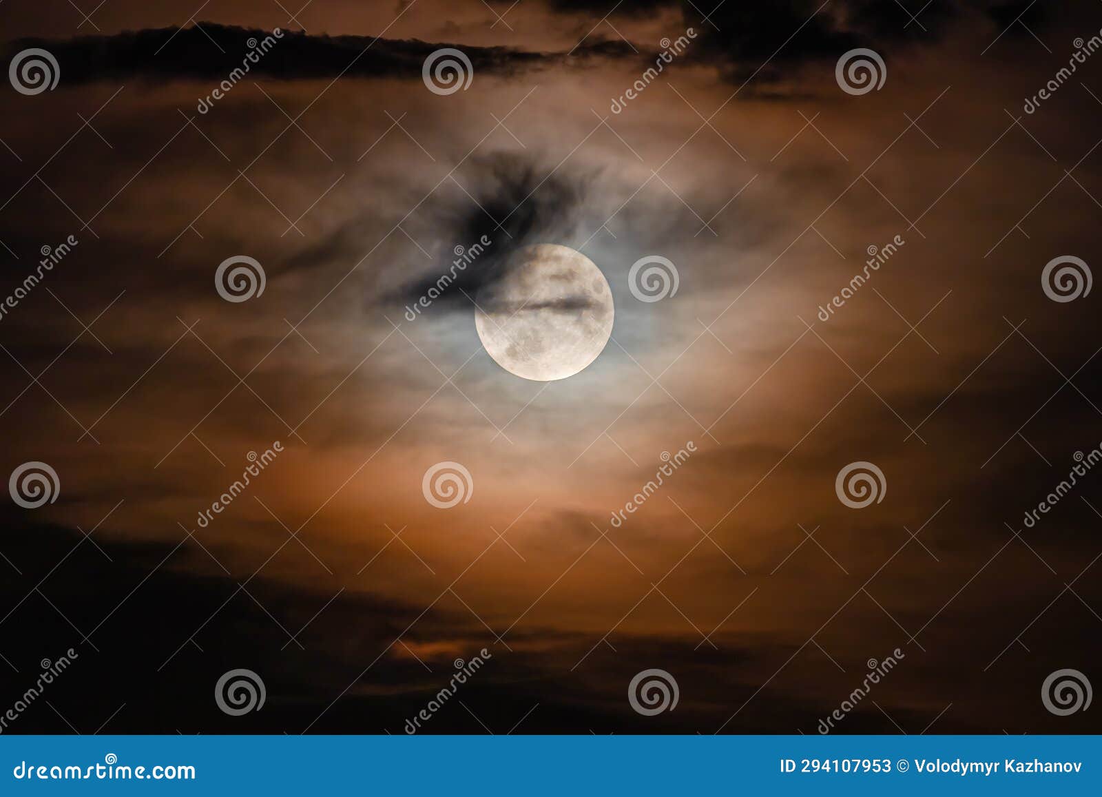 Full Moon on a Cloudy Night. Natural Colored Clouds Around the Moon ...